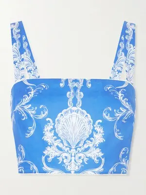 Borgo De Nor Didi Printed Cotton-poplin Cropped Top - Blue