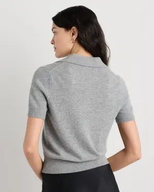 Quince Mongolian Cashmere Short Sleeve Polo - Heather Grey