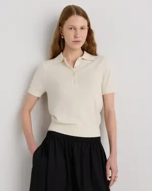 Quince Mongolian Cashmere Short Sleeve Polo - Ivory