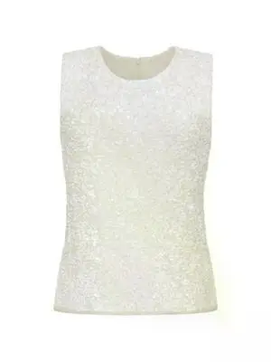 Adam Lippes Ivory Sequin Embellished Sleeveless Top - Neutrals