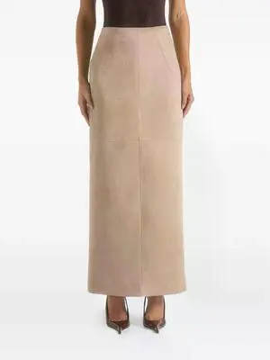 Manière De Voir Beige Suede Maxi Skirt With Adjustable Waist - Neutrals