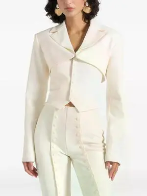 Manière De Voir Off-white Twill Texture Cropped Blazer And Strapless Top Set