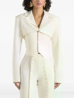 Manière De Voir Off-white Twill Texture Cropped Blazer And Strapless Top Set