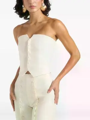 Manière De Voir Off-white Twill Texture Cropped Blazer And Strapless Top Set