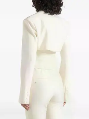 Manière De Voir Off-white Twill Texture Cropped Blazer And Strapless Top Set
