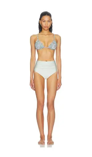 Simkhai Teya High Waisted Ruched Bikini Bottom - Mint