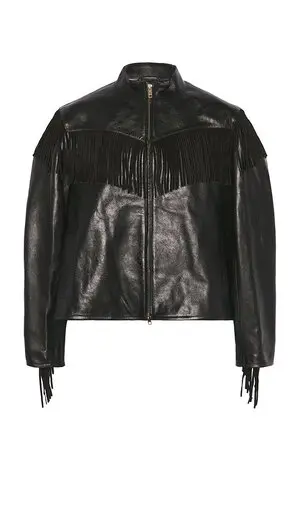 AUSTIN POST Leather Fringed Western Cafe Racer Jacket