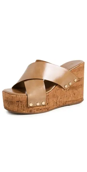 Schutz Serena Leather Wedge Sandals With Cork Midsole - Sonora