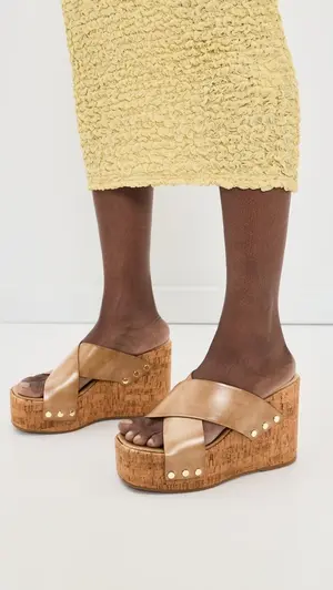 Schutz Serena Leather Wedge Sandals With Cork Midsole - Sonora