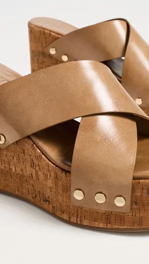 Schutz Serena Leather Wedge Sandals With Cork Midsole - Sonora