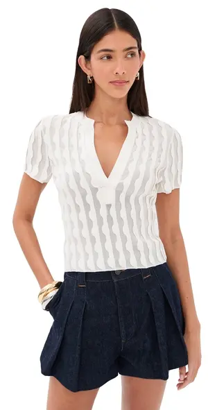 Simkhai Mallorie Scalloped Knit Polo Top