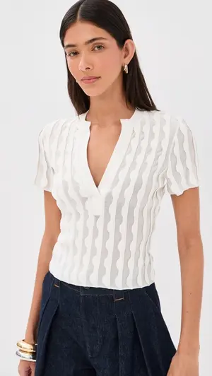 Simkhai Mallorie Scalloped Knit Polo Top
