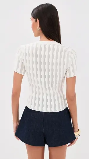 Simkhai Mallorie Scalloped Knit Polo Top