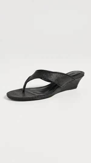 Schutz Maya Low Wedge Thong Sandals - Black