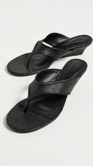 Schutz Maya Low Wedge Thong Sandals - Black