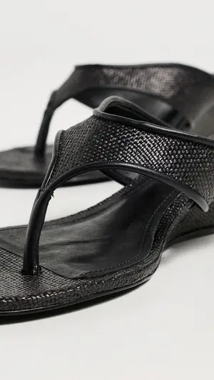 Schutz Maya Low Wedge Thong Sandals - Black