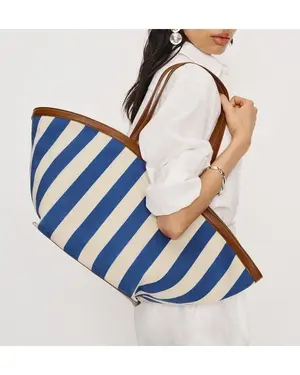 REFORMATION Lucia Large Striped Canvas Tote - Blue