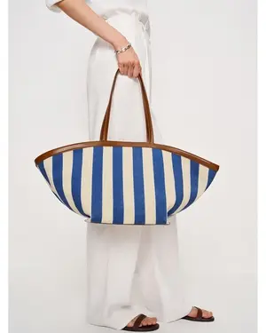 REFORMATION Lucia Large Striped Canvas Tote - Blue