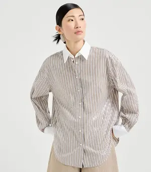 Brunello Cucinelli Striped Sequin Embellished Cotton Shirt