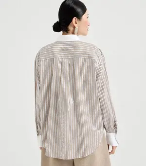 Brunello Cucinelli Striped Sequin Embellished Cotton Shirt