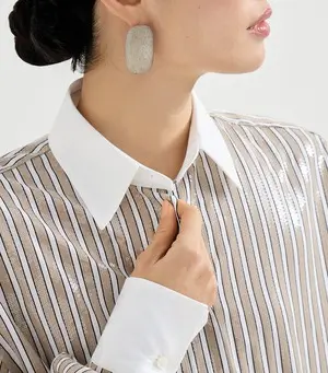 Brunello Cucinelli Striped Sequin Embellished Cotton Shirt
