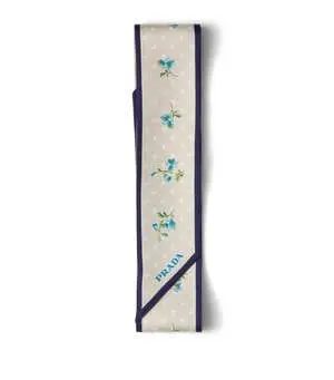 Prada Silk Skinny Scarf - Neutral