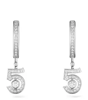 Chanel N°5 Diamond Drop Earrings In 18k White Gold - Silver