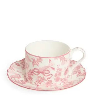 Harrods Bone China Toile Teacup And Saucer Set - Pink