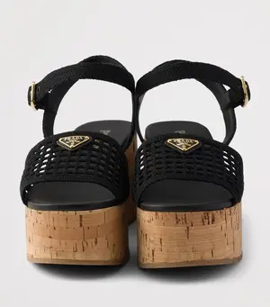 Prada Woven Slingback Platform Sandals