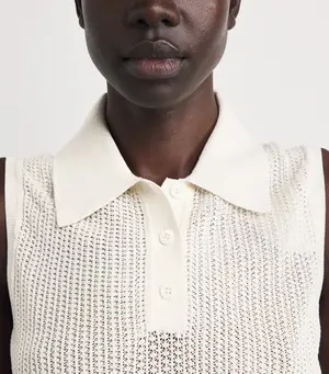 Eleventy Sleeveless Knitted Cotton Polo Shirt - Ivory