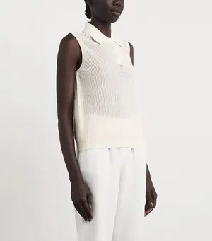 Eleventy Sleeveless Knitted Cotton Polo Shirt - Ivory
