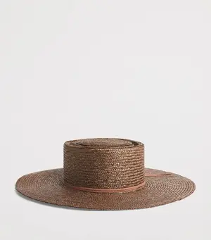 Eleventy Straw Woven Hat With Leather Strap