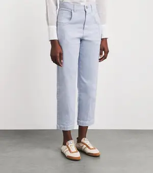 Eleventy Front Pleat Garment-dyed Cotton Jeans