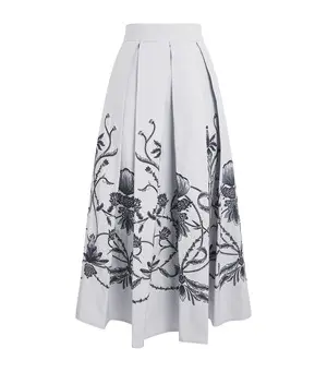 Eleventy Cotton Embroidered Maxi Skirt - Blue