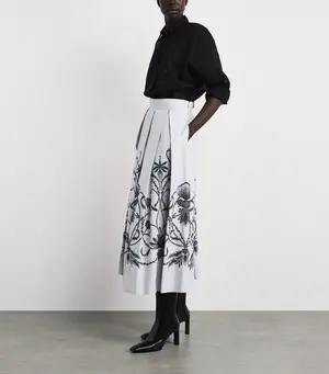 Eleventy Cotton Embroidered Maxi Skirt - Blue