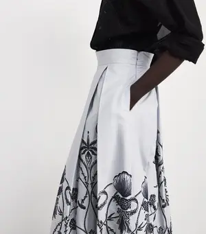 Eleventy Cotton Embroidered Maxi Skirt - Blue
