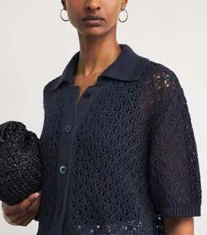 Eleventy Linen-silk Knitted Open-work Shirt