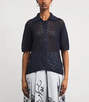 Eleventy Linen-silk Knitted Open-work Shirt