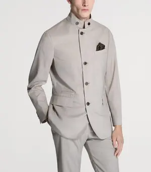 Dunhill Single-breasted Wool Jacket With Stand Collar And Drawstring Detail