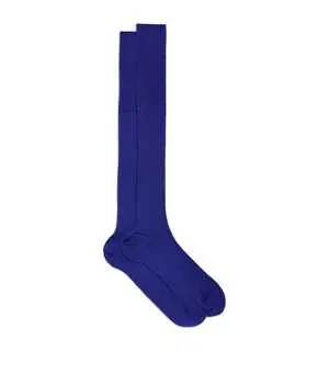 Dunhill Cashmere-mulberry Silk Ribbed Socks - Blue