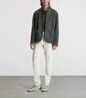 Dunhill Leather Mandarin Collar Jacket - Neutral