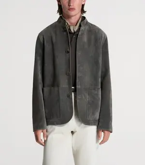 Dunhill Leather Mandarin Collar Jacket - Neutral