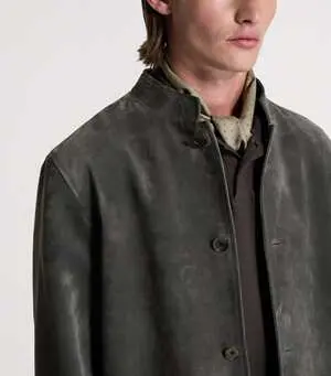 Dunhill Leather Mandarin Collar Jacket - Neutral