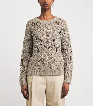 Eleventy Linen Sequinned Sweater