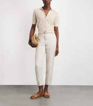 Eleventy Slim Leather Belt - Beige