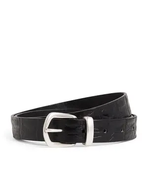 Eleventy Croc Effect Leather Belt With Silver-tone Hardware - Black