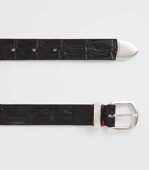 Eleventy Croc Effect Leather Belt With Silver-tone Hardware