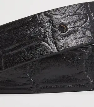 Eleventy Croc Effect Leather Belt With Silver-tone Hardware