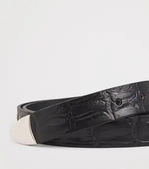 Eleventy Croc Effect Leather Belt With Silver-tone Hardware