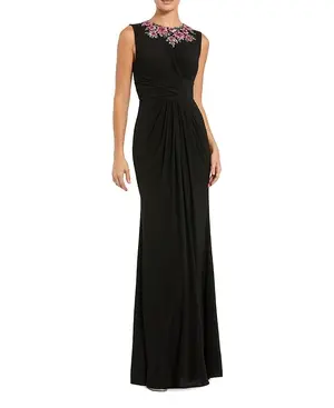 Mac Duggal Jersey Gown With Embellished Neckline
